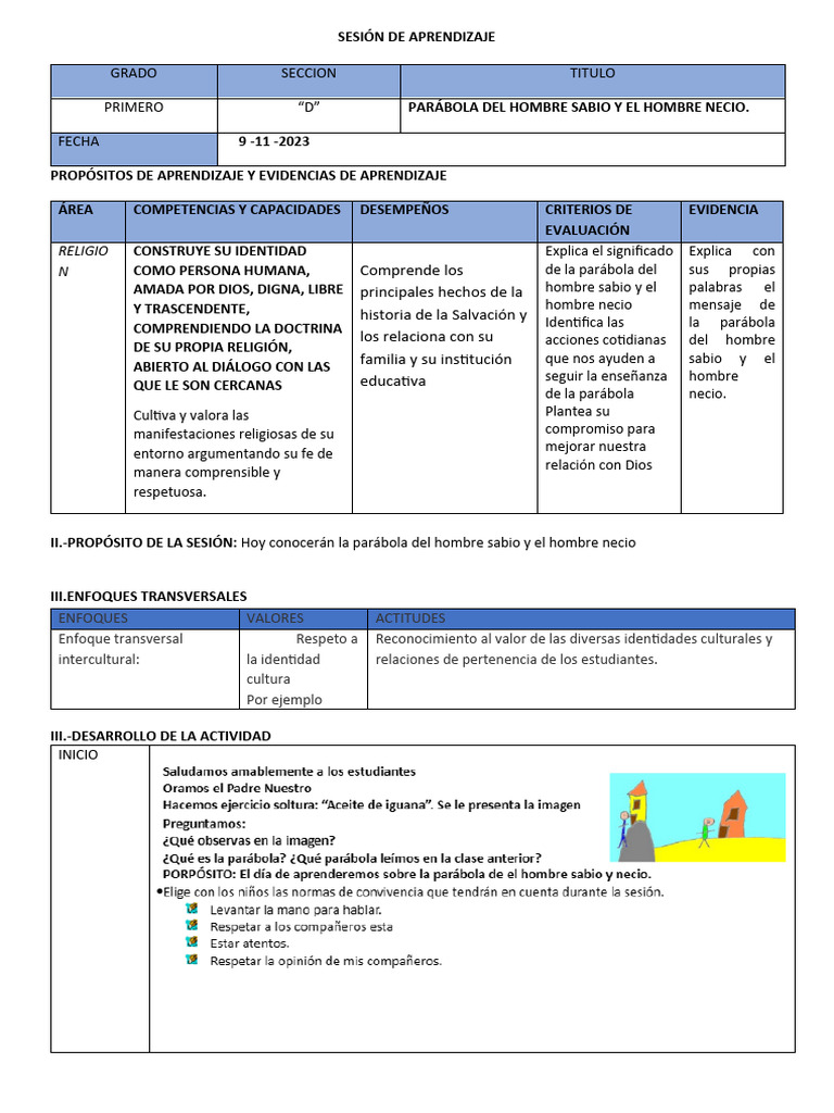 Sesion Parabola El Hombre Necio y El Hombre Sabio | PDF | Aprendizaje ...