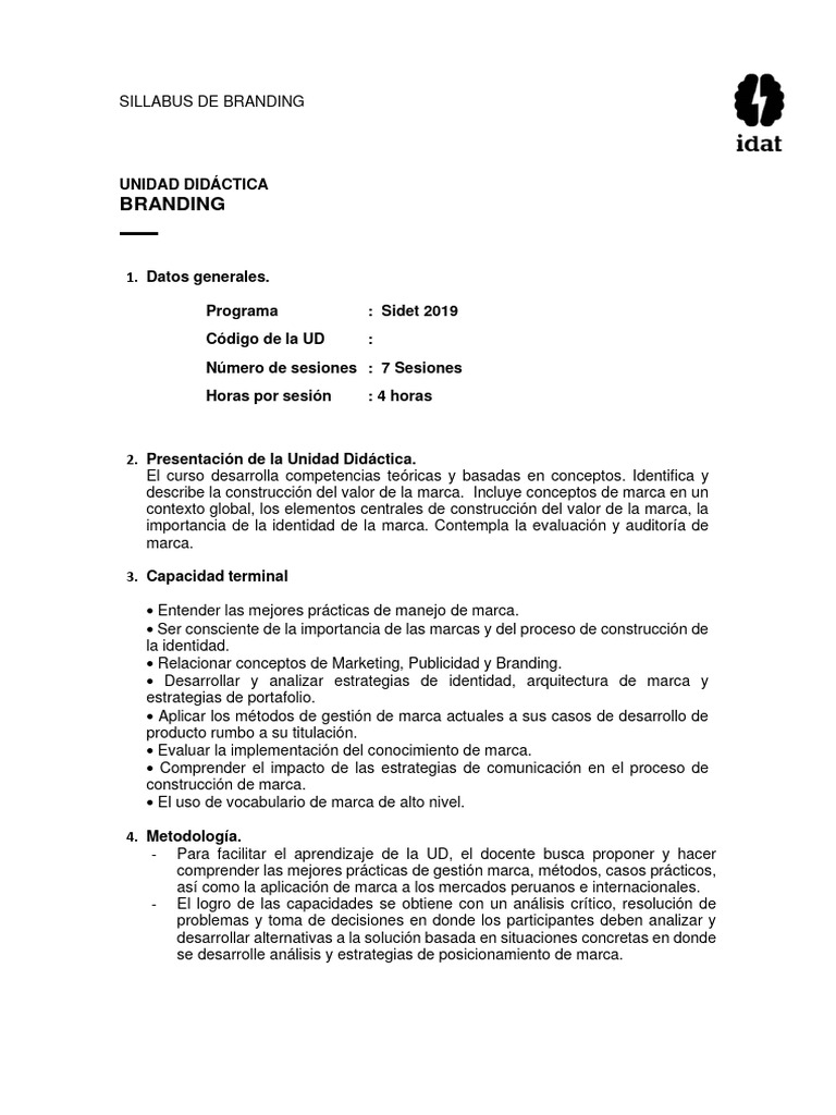 SILABO - Branding | PDF | Evaluación | Marca