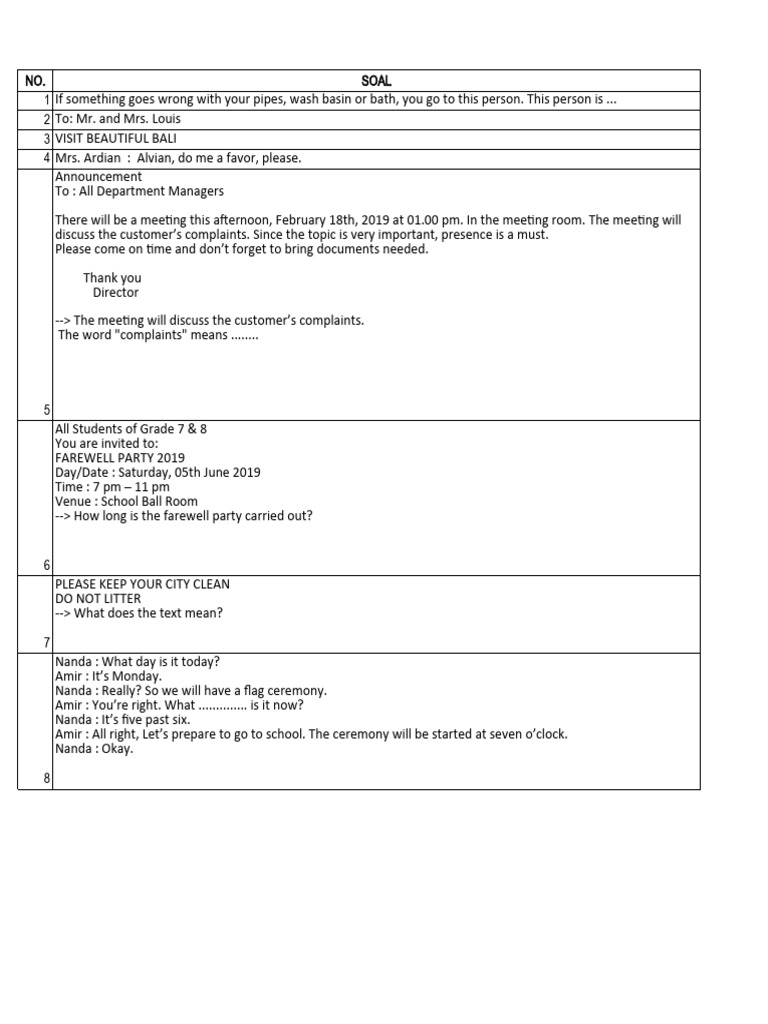 PAS English Class 8 Versi 1 | PDF