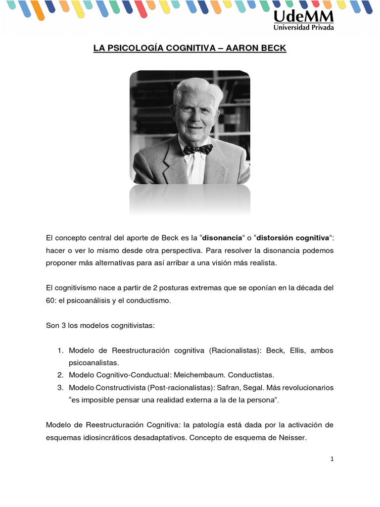 Psicología Cognitiva de Aaron Beck | PDF | Terapia de conducta ...