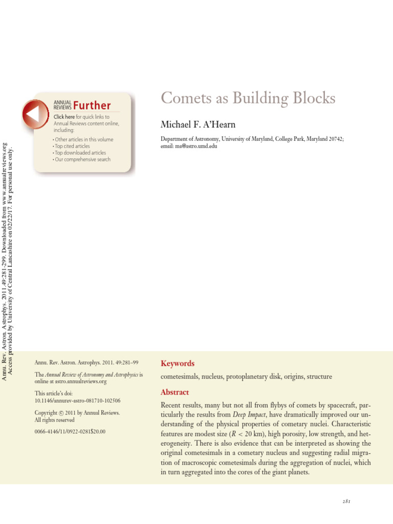 Comets As Building Blocks | Download Free PDF | Comet | Astronomy