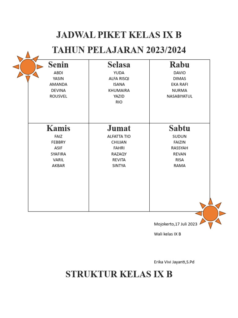 Jadwal Piket Kelas Ix B | PDF