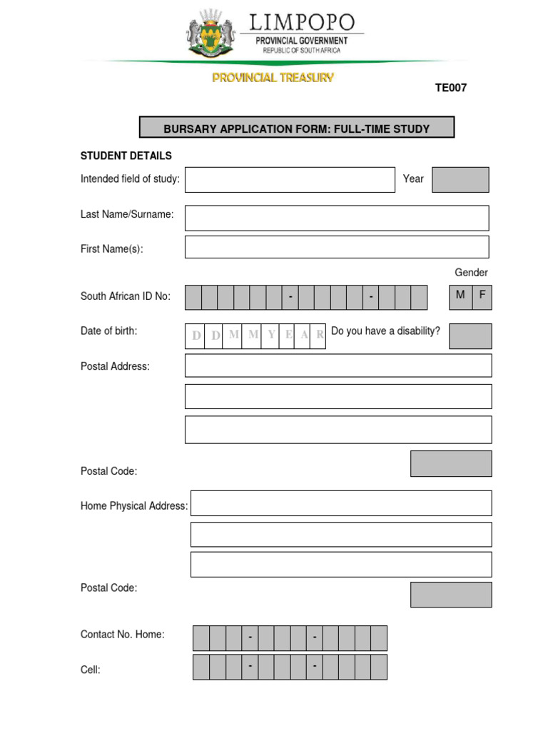 Limpopo Provincial Treasury Bursary Application Form | PDF | Notary ...