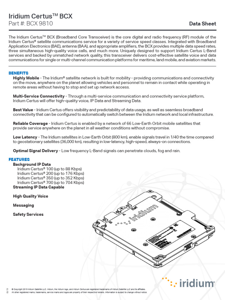 DS - Iridium Certus BCX - Data Sheet - 080819 | PDF | Communications ...
