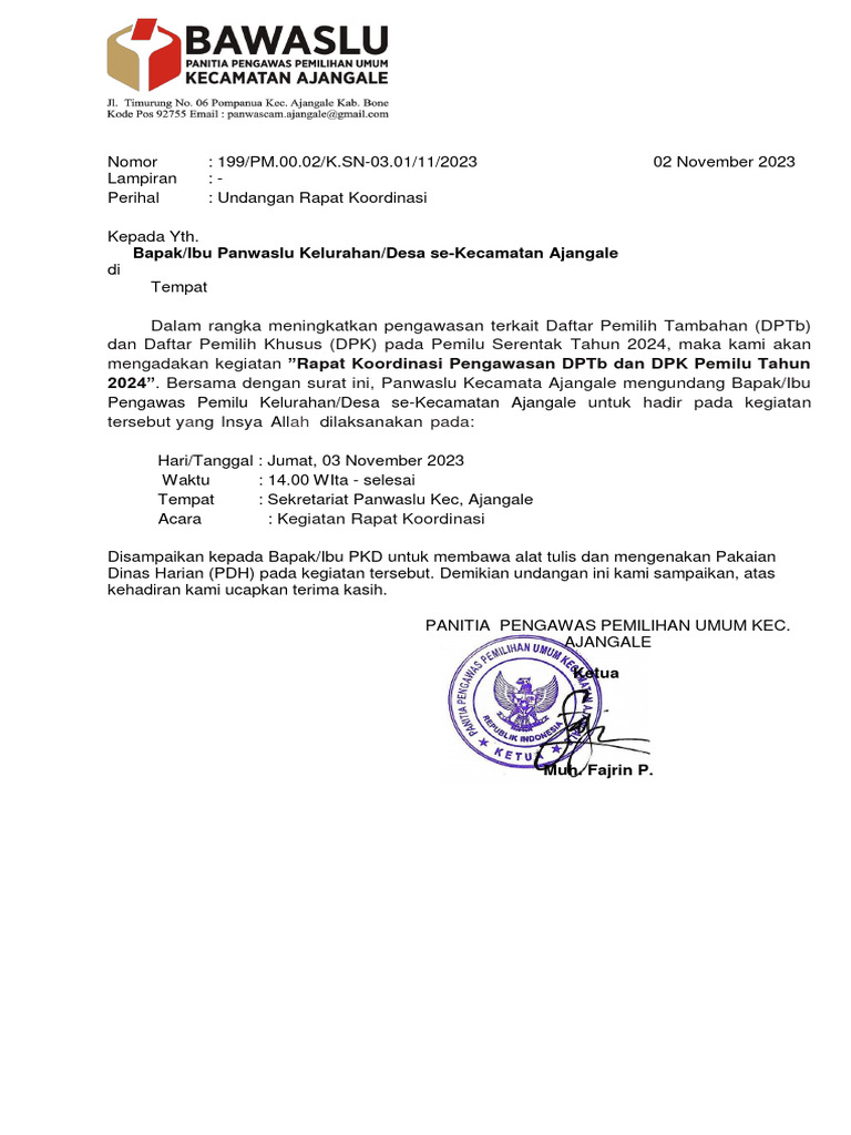 Undangan Rapat Koordinasi Pemilu 2024 | PDF