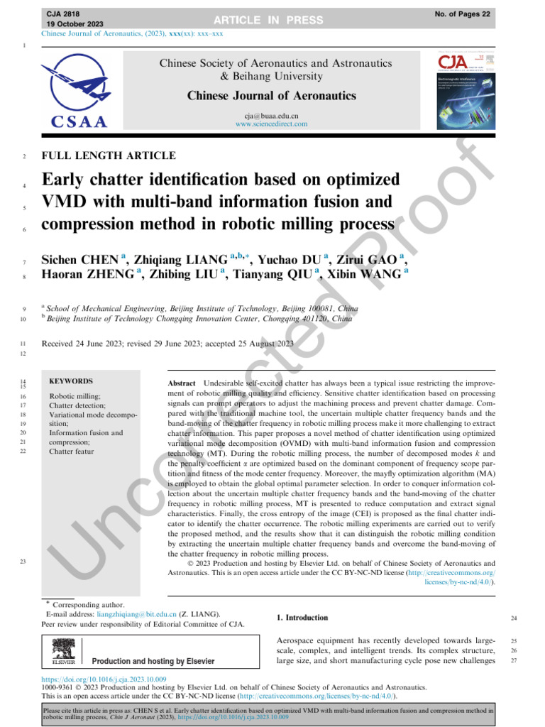 Early Chatter Identification Based On Optimized Vmd With Multi Band Information Fusion And