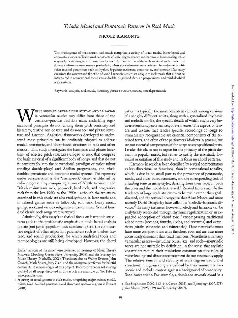 Triadic Modal and Pentatonic Patterns in Rock Music | PDF | Mode (Music) | Song Structure