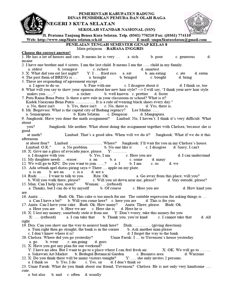 PTS SMT 2 Kls 8 English, 2023 | PDF