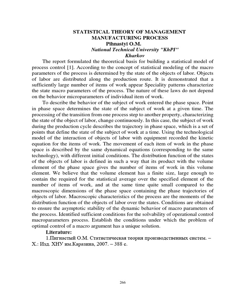 Statistical Theory of Management Manufacturing Process | PDF | Time | Space