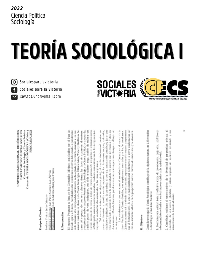 Teoría Sociológica I Pdf Sociología Pensamiento
