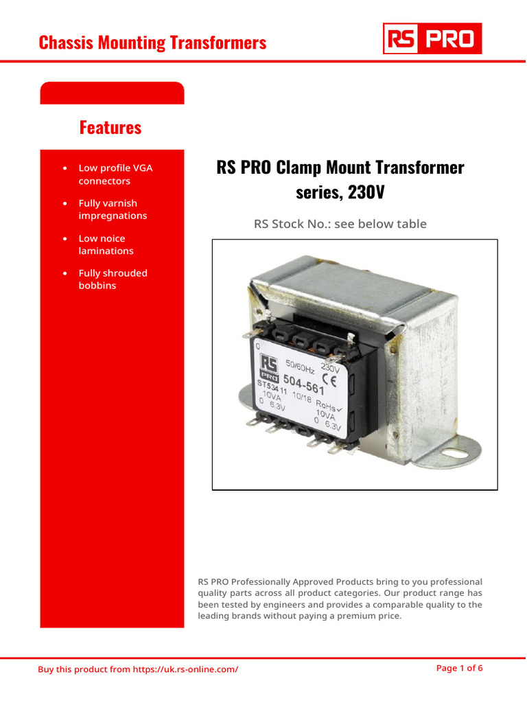Chassis Mounting Transformers: RS PRO Clamp Mount Transformer Series ...