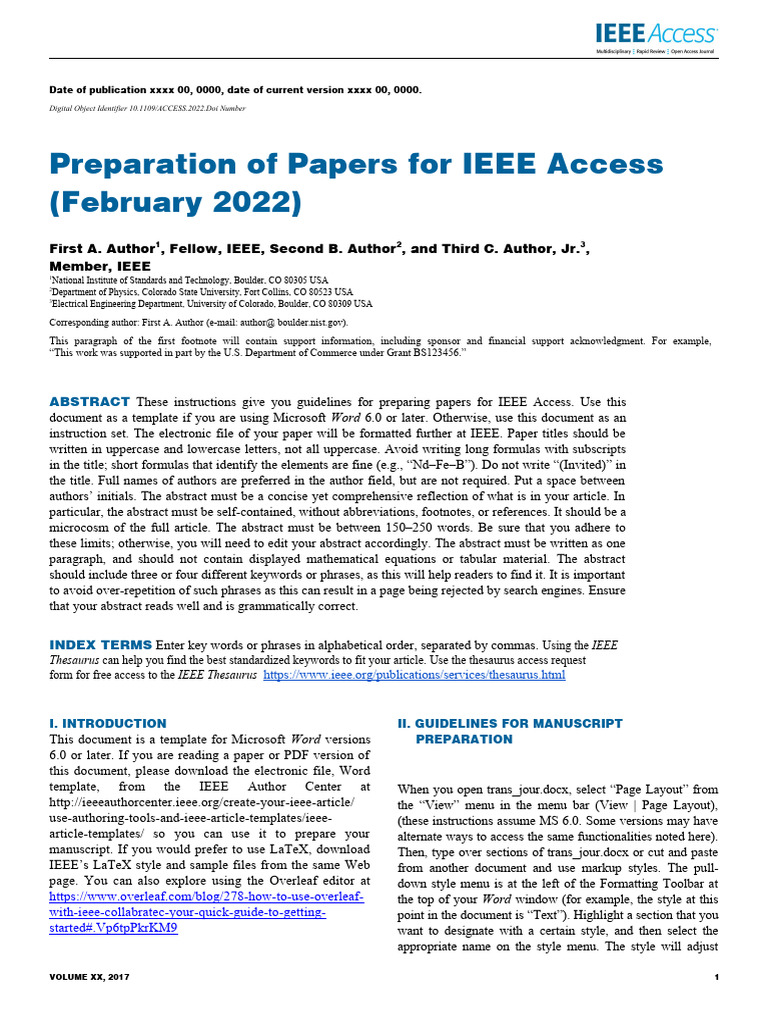 IEEE Access Paper Preparation Guide | PDF | Note (Typography) | Bracket