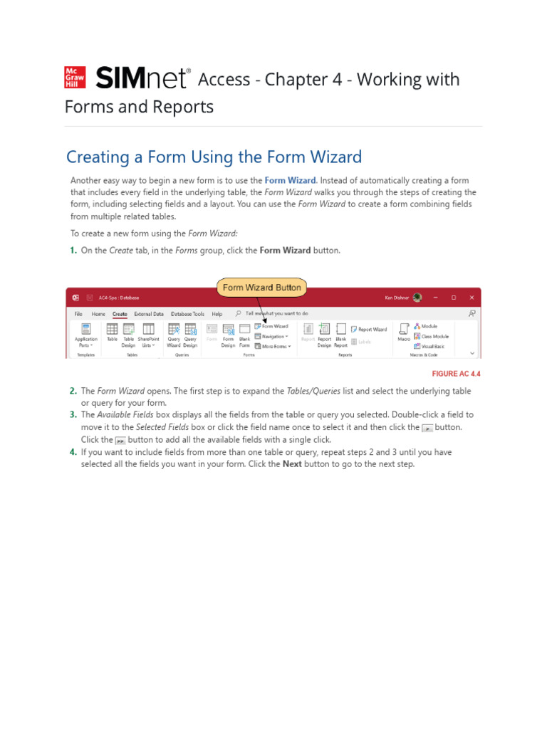 Access - Chapter 4 - Working With Forms and Reports | PDF | Databases | Computer Data