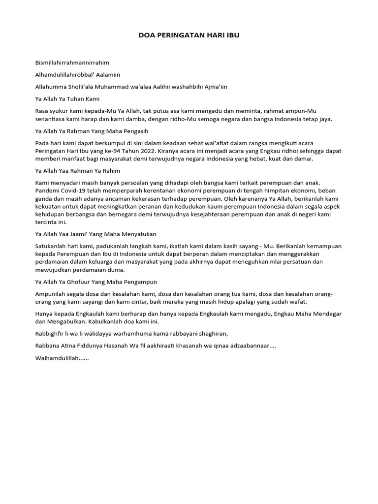 Doa Peringatan Hari Ibu | PDF