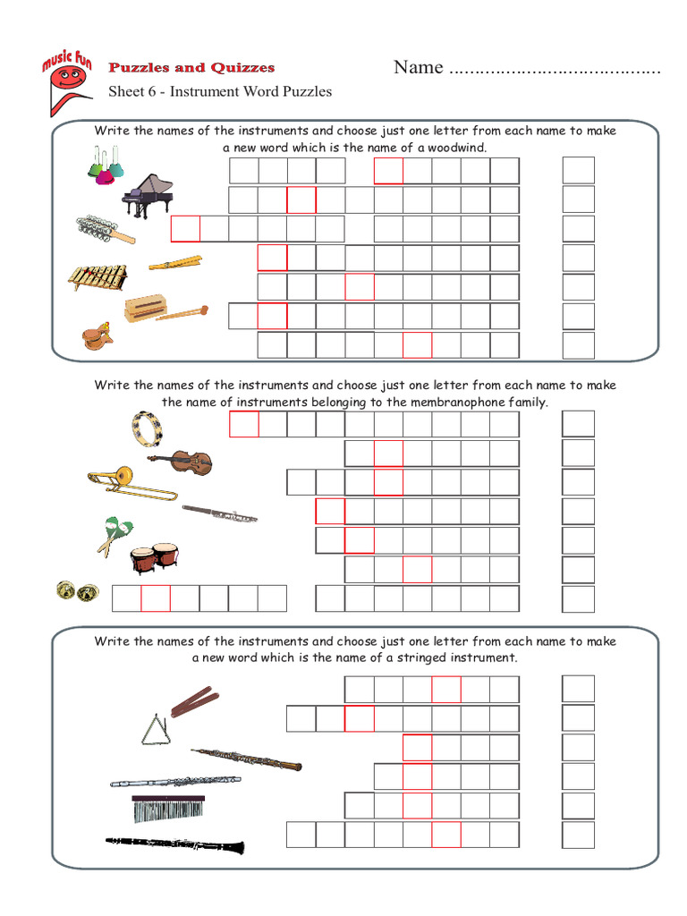 Instrument Word Puzzles and Quizzes | PDF