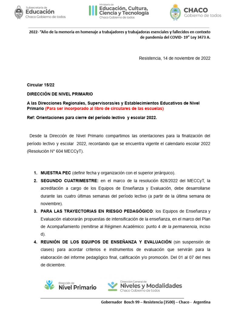 DNP - Circular 15 - Orientaciones Finales | PDF | Evaluación | Educación primaria