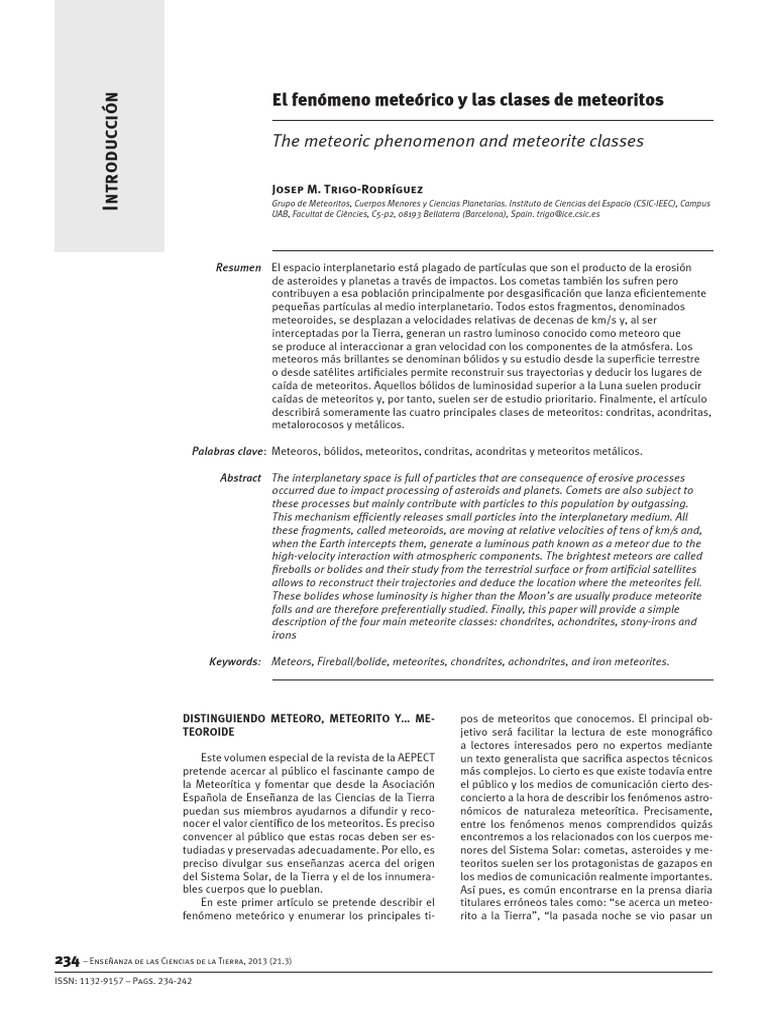El Fenómeno Meteórico y Las Clases de Meteoritos | PDF | Meteorito ...