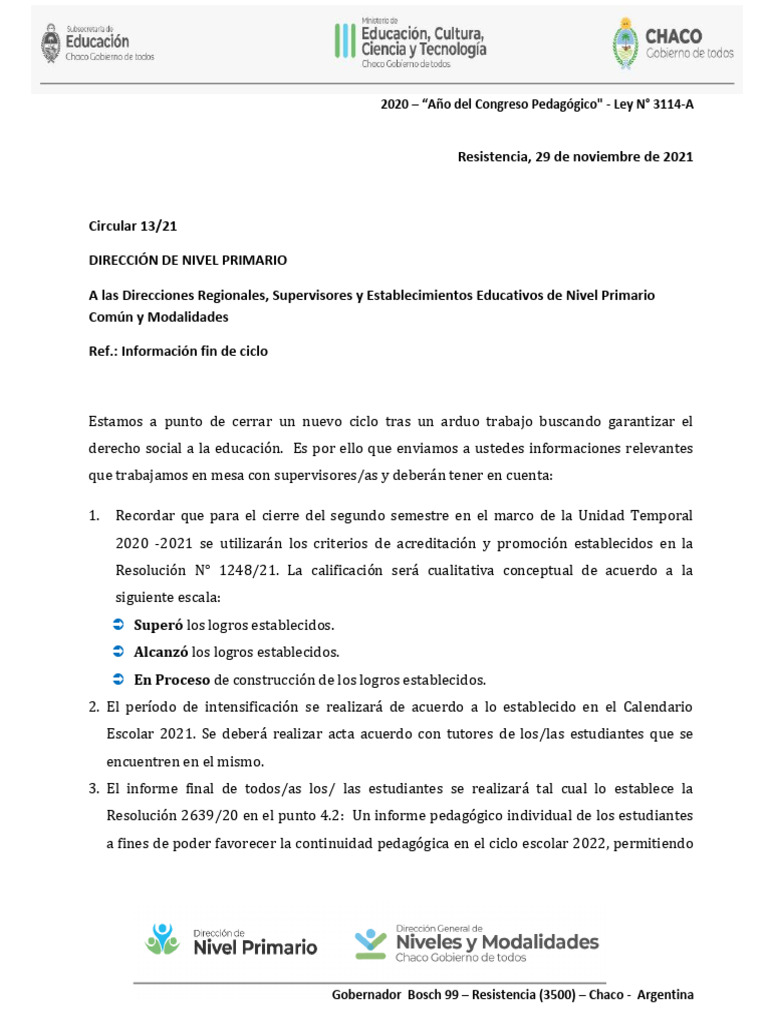 DNP_Circular N°13_Información fin de ciclo | PDF