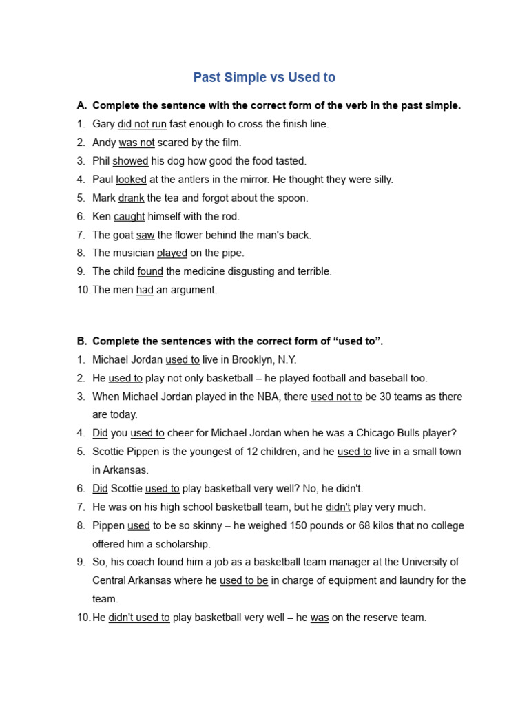 Past Simple Vs Used To | PDF