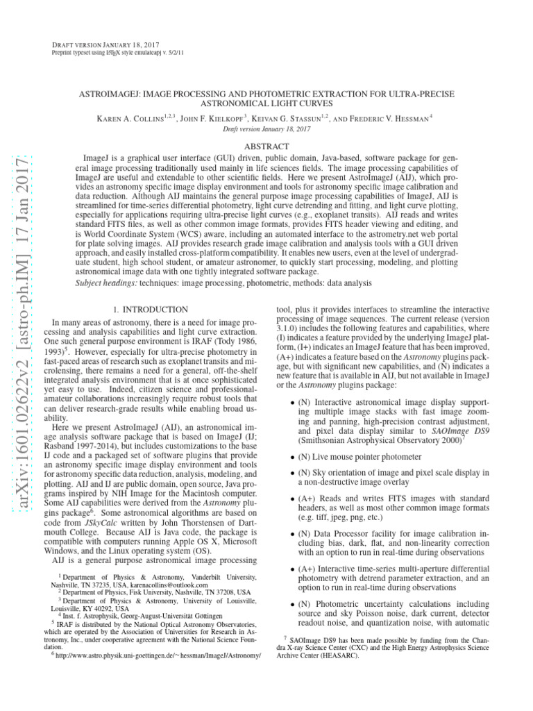 K A. C, J F. K, K G. S, F V. H: Subject Headings: Techniques: Image Processing, Photometric ...