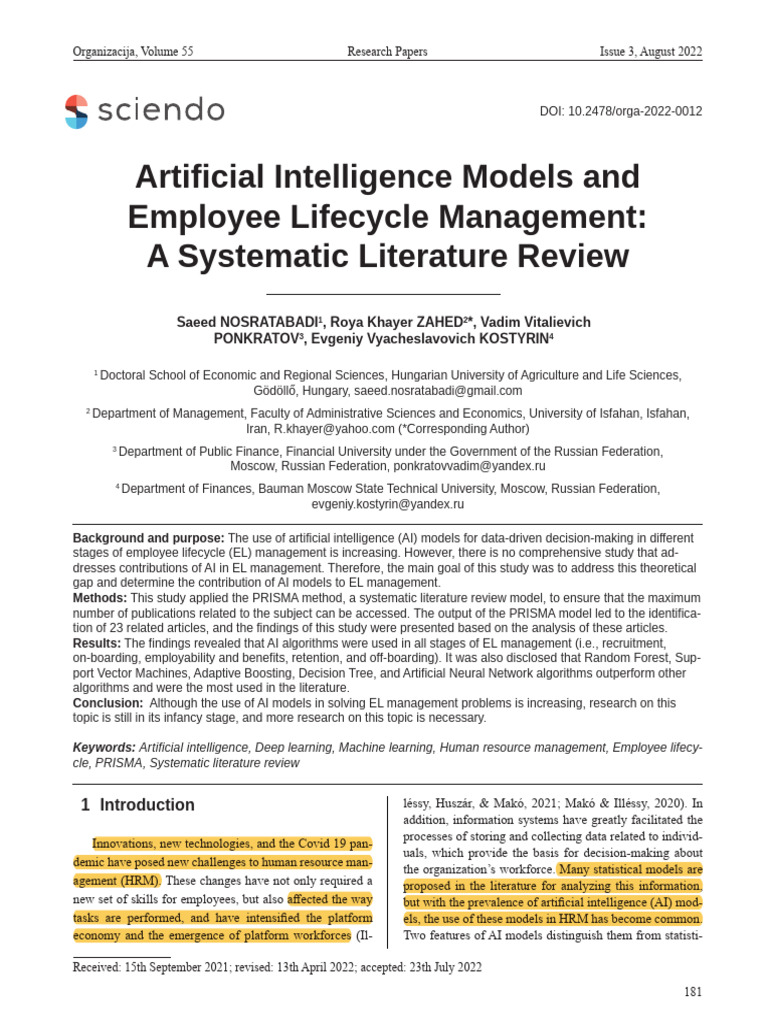 Artificial Intelligence Models and Employee Lifecycle Management A ...