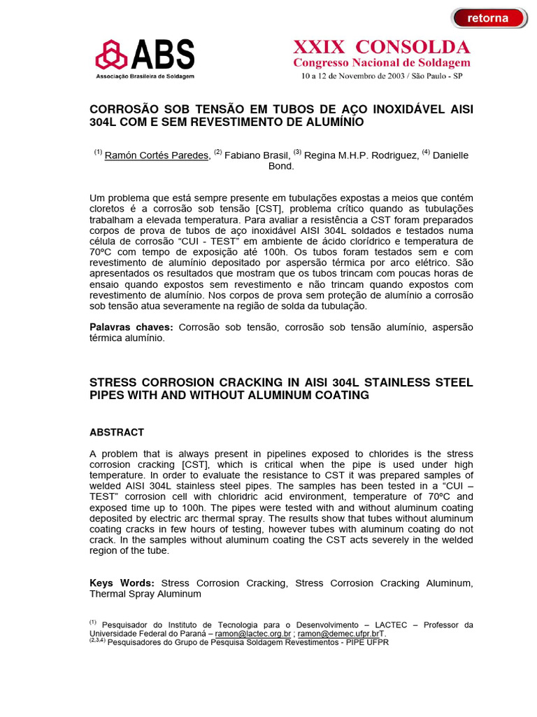 Corrosão Sob Tensão em Aço Inoxidável 304L | PDF | Corrosão | Química