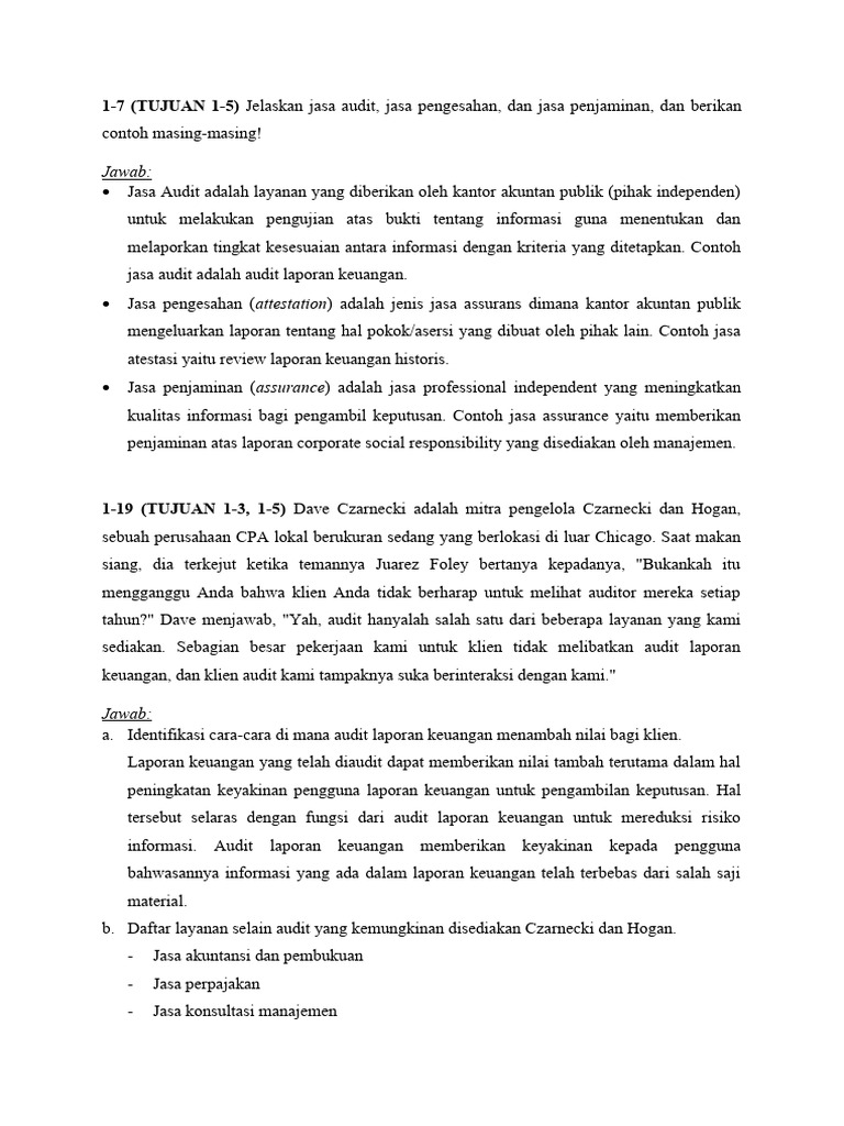 Jawaban Dan Soal Audit CH 1, 2, Dan 3 | PDF