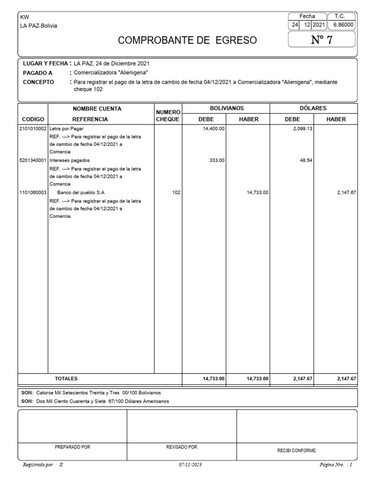 Comprobante de Egreso | PDF