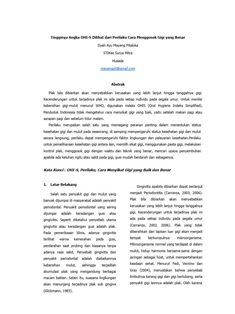 Jurnal Ohis Dan Sikat Gigi | PDF | Pengembangan Diri | Kesehatan Holistik