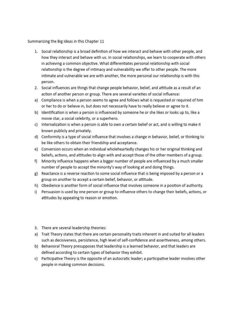 Summary of Chapt 11 12 PERDEV | PDF | Leadership | Attitude (Psychology)