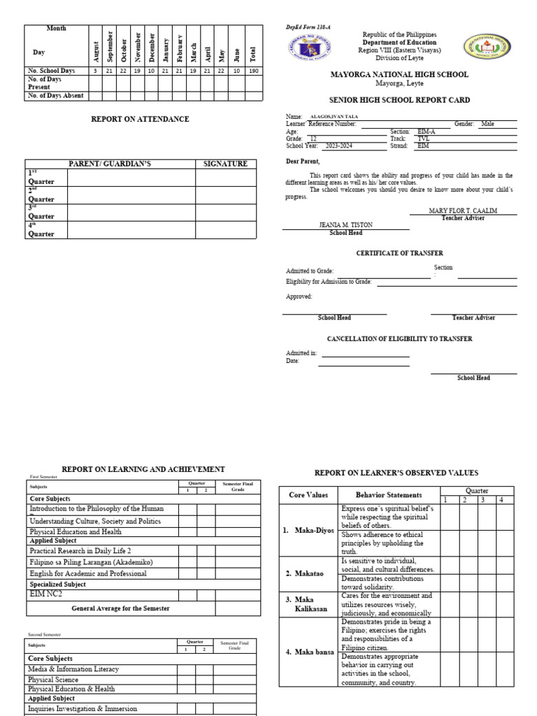 Card Temlate 12 Eim A | PDF | Learning | Physical Education