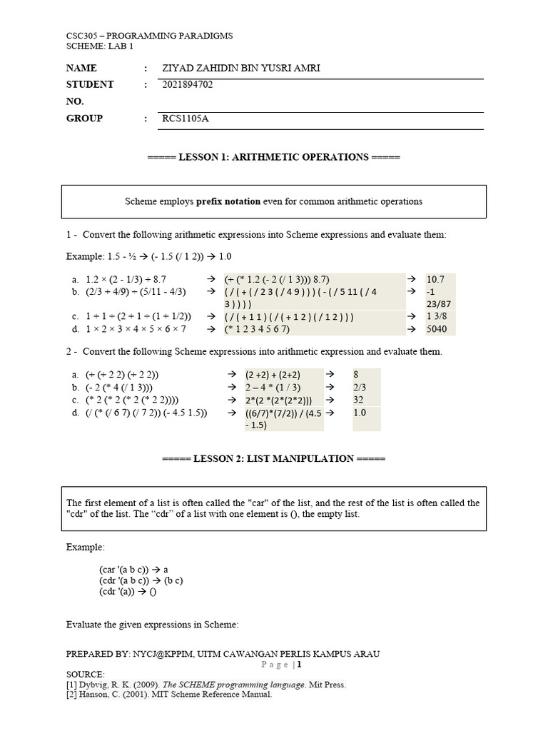 Scheme Lab1 Studs | PDF | Scheme (Programming Language) | Computer Science Scheme Lab1 Studs | PDF | Scheme (Programming Language) | Computer Science