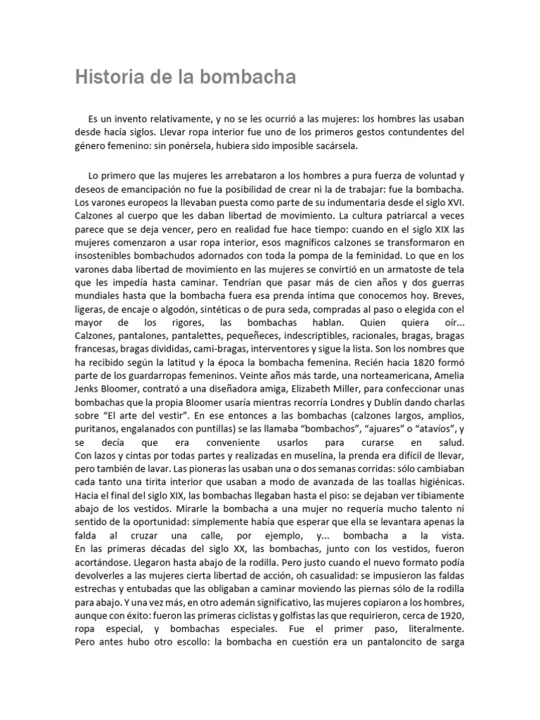 Historia de La Bombacha | PDF | Bragas | Ropa