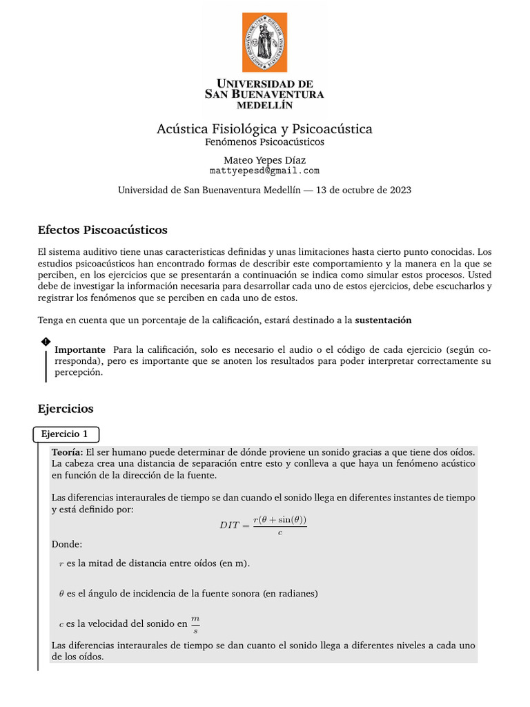 Ejercicios de Acústica y Psicoacústica | PDF | Sonido | Teoría musical