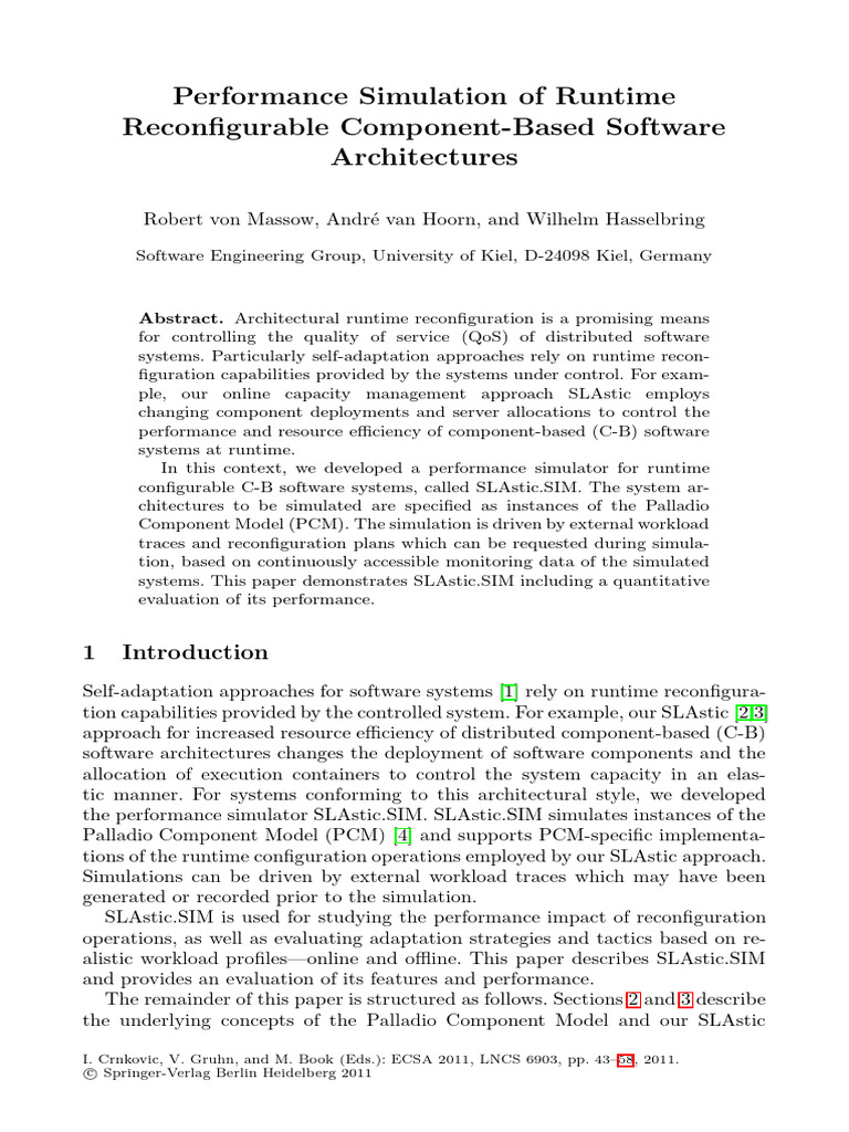 Performance Simulation Of Runtime Reconfigurable Component Based Software Pdf Simulation