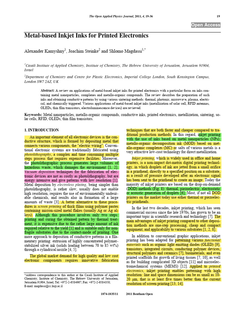 Metal-Based Inkjet Inks for Electronics | PDF | Sintering | Oled