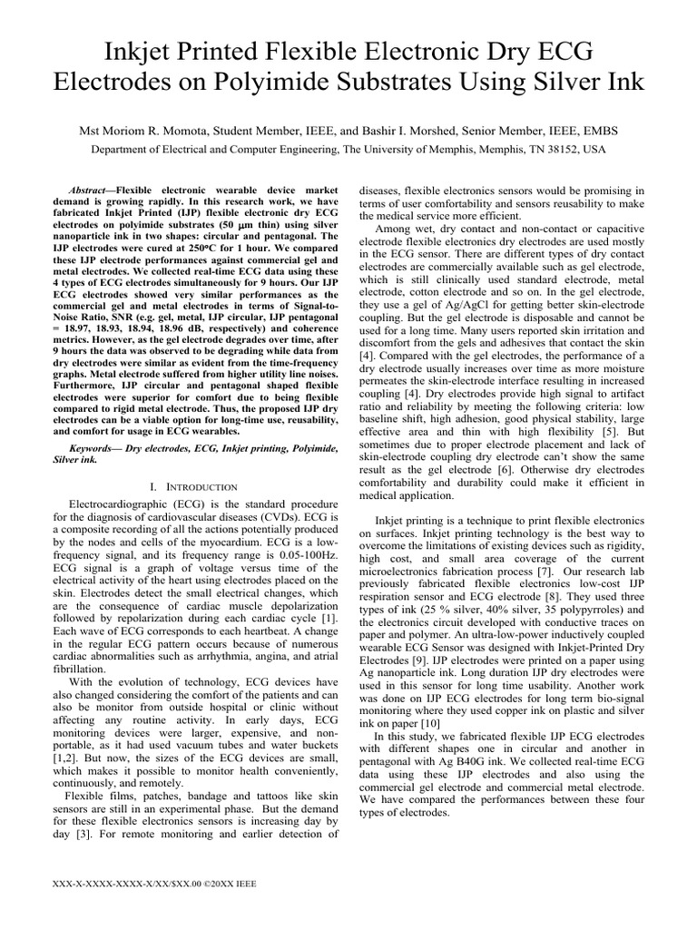 9 - Inkjet Printed Flexible Electronic Dry ECG Electrodes On Polyimide ...