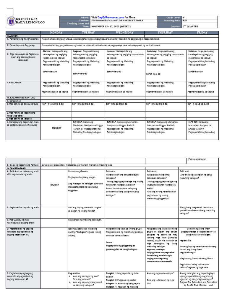 DLL - Esp 6 - Q2 - W2 | PDF