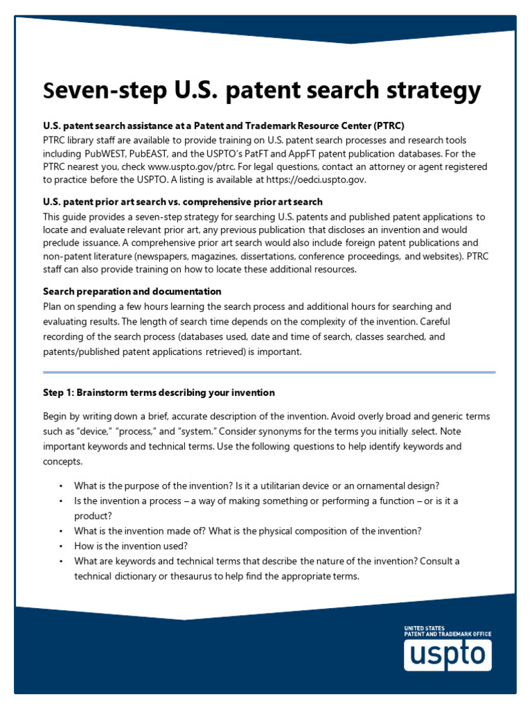 Seven-Step U.S. Patent Search Guide | PDF | Prior Art | United States ...