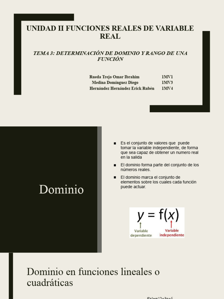 UNIDAD II FUNCIONES Tema 3 Determinación de Dominio y Rango de Una Función | PDF | Función ...