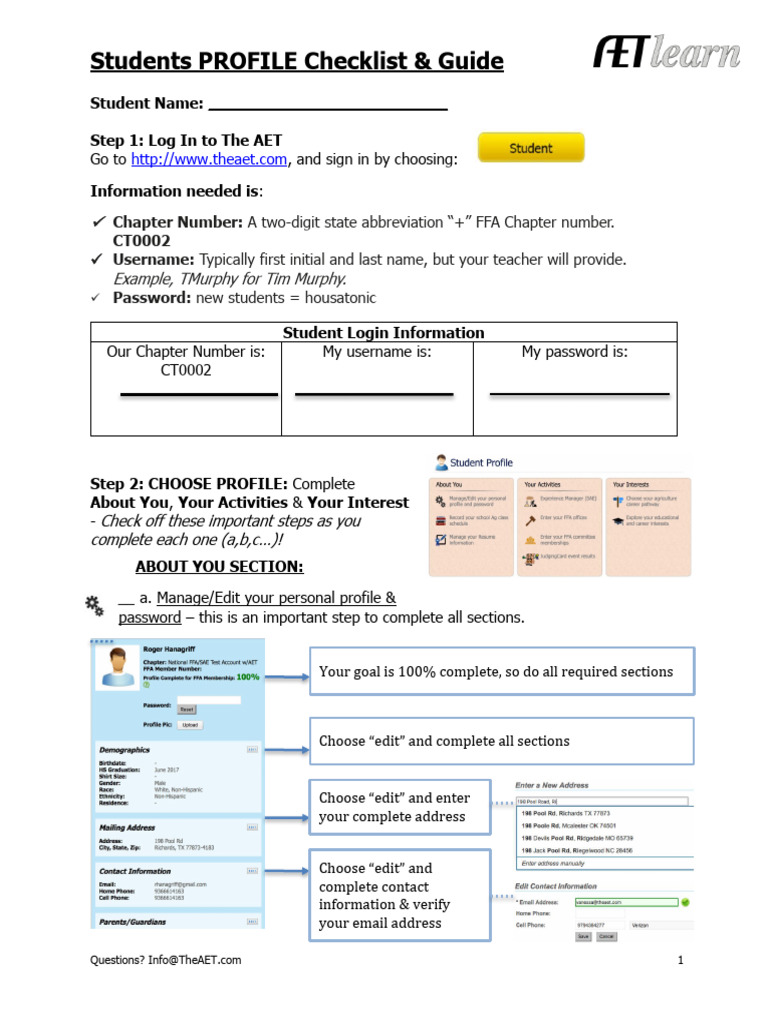 AET Students PROFILE Checklist_86191 | PDF