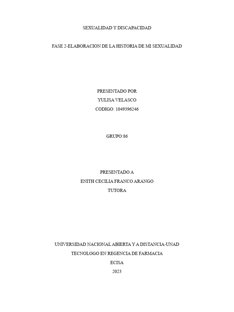 Fae 2 - Historia de Mi Sexualidad - Yulisa Velasco | PDF | La sexualidad humana | Placer