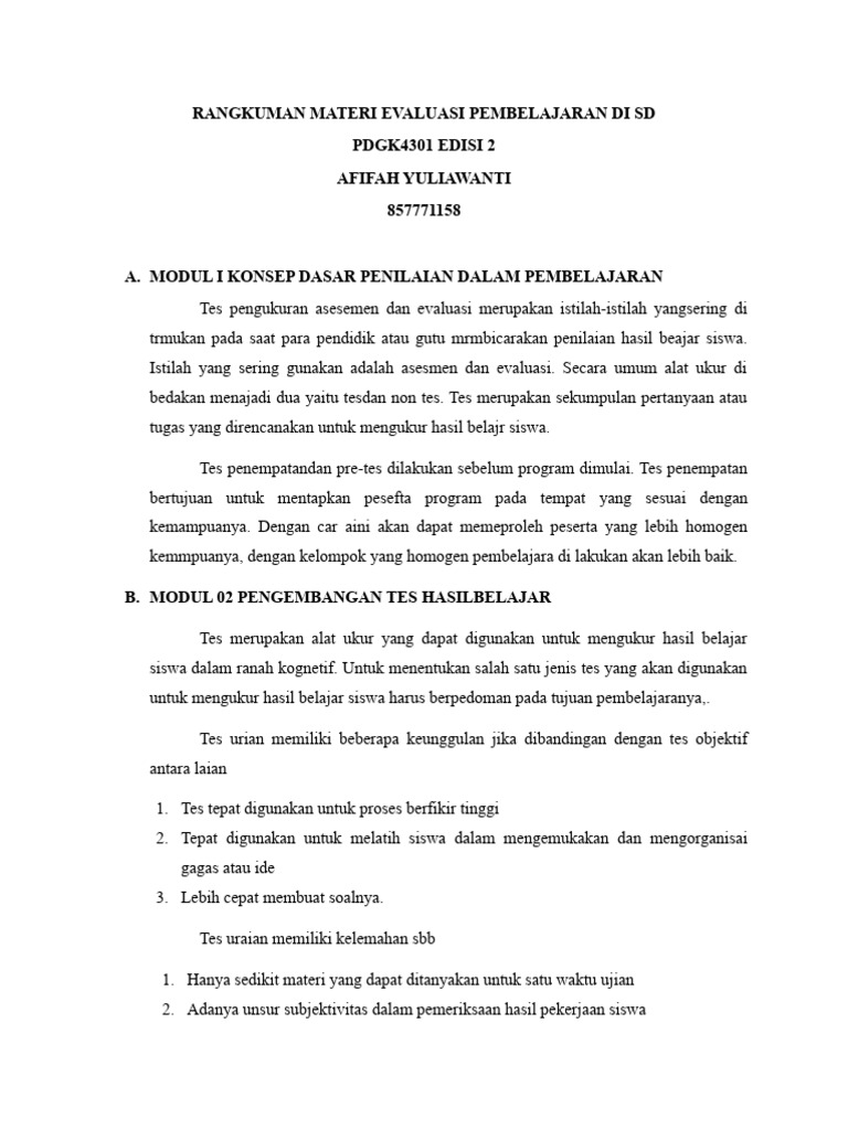Rangkuman Materi Evaluasi Pembelajaran | PDF
