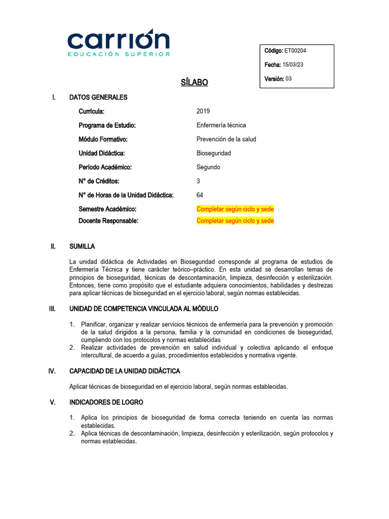 Silabo Ud Emp Enf II Bi 1 | PDF | Evaluación | Enfermería