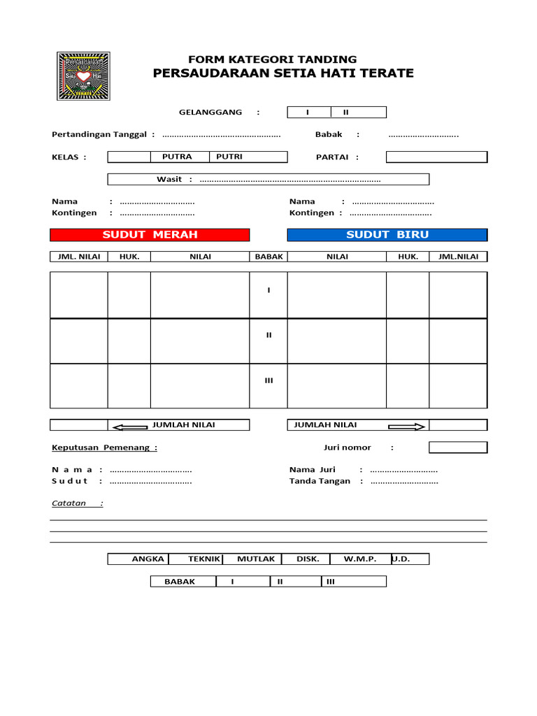 Formulir Pertandingan PSHT | PDF