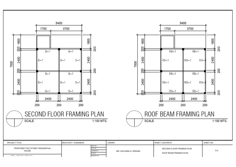 Second Floor Framing Plan Roof Beam Framing Plan: Scale 1:100 MTS. Scale 1:100 MTS | Download ...