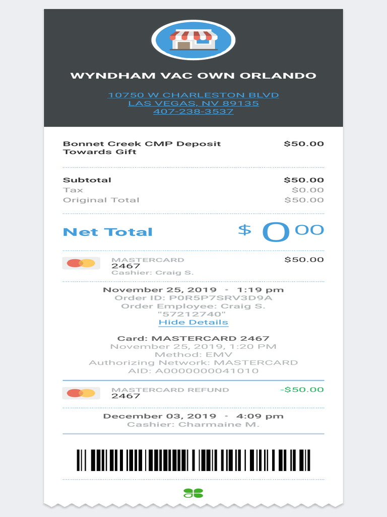 Wyndham Vac Own Orlando Online Receipt | PDF