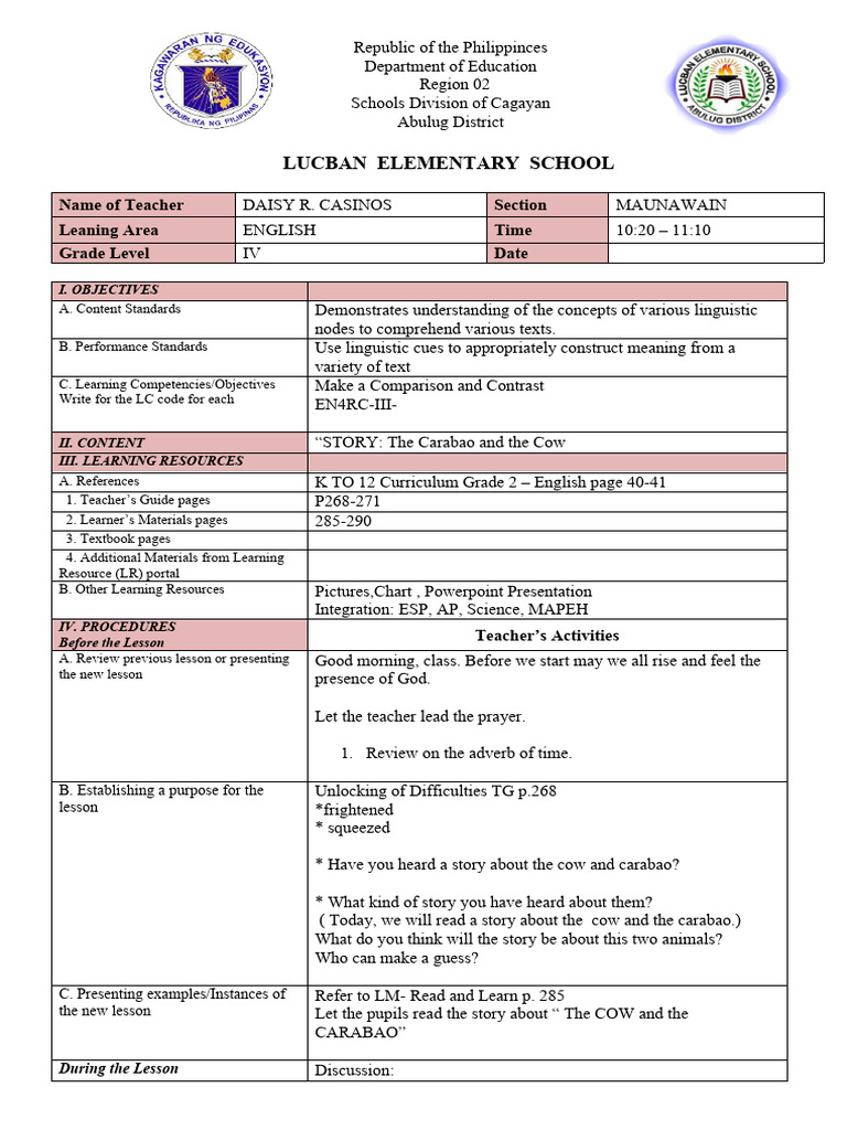 Cot Dlp English 4 Copy | PDF | Learning | Teachers