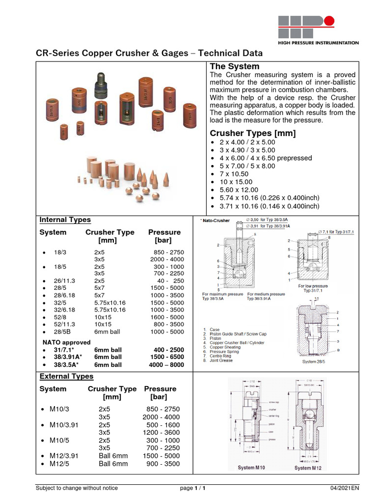 Copper Crusher Gauge Specifications | PDF | Equipment | Manufactured Goods
