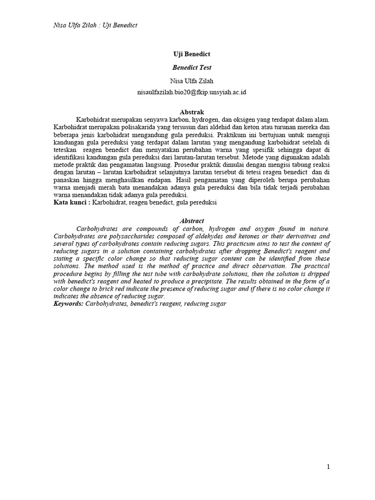 Uji Benedict - Laporan1 | PDF | Sains & Matematika